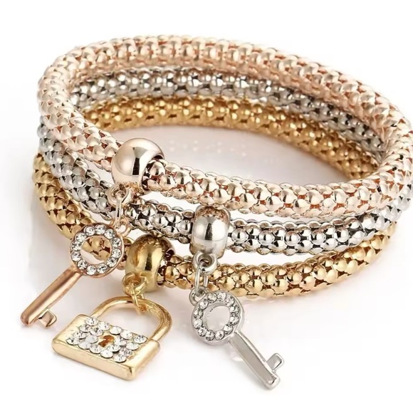 Accessories | Set Of 3 Lock And Key Bracelets | Poshmark